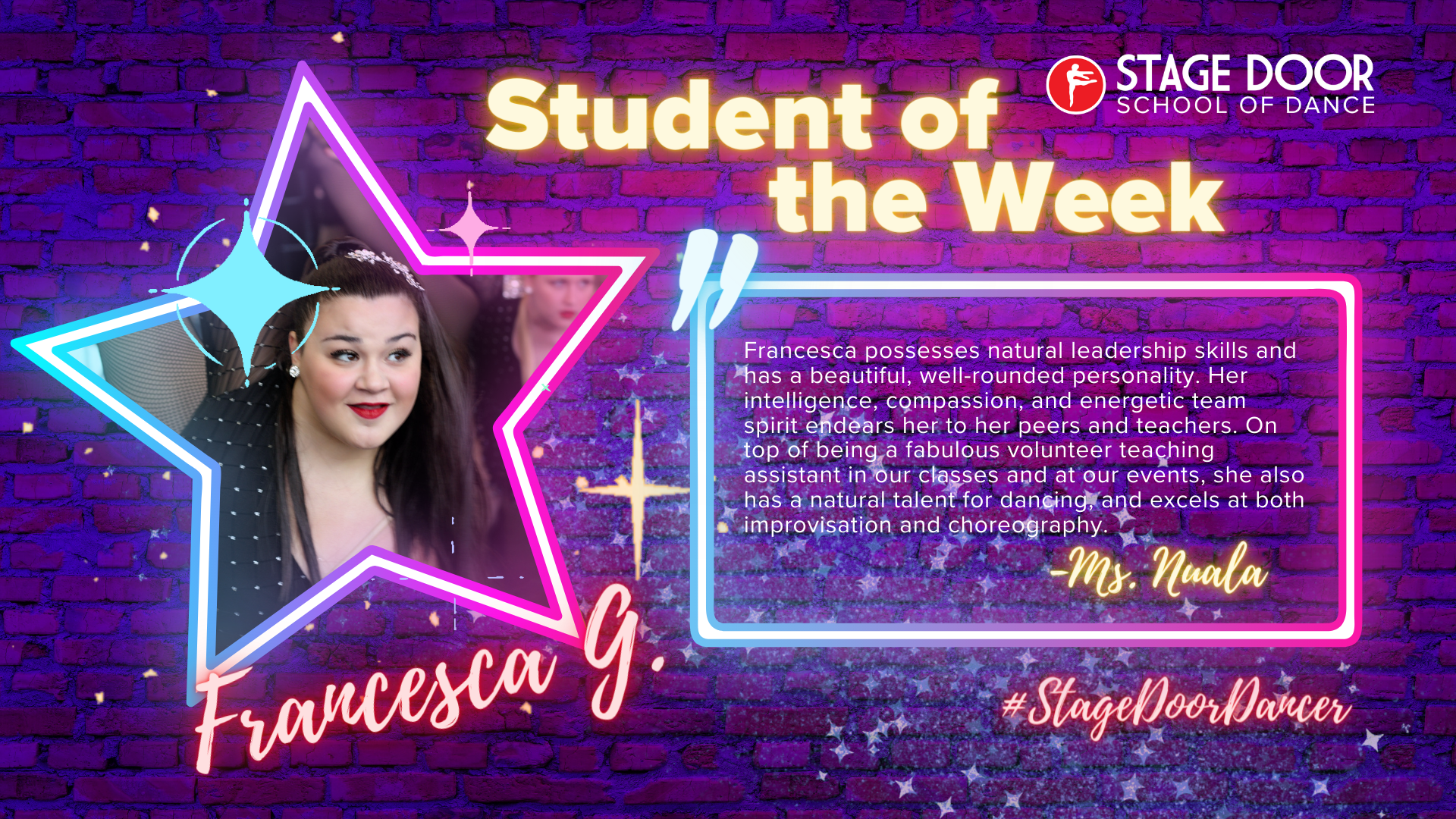 Student of the Week: Francesca G. | Stage Door School of Dance