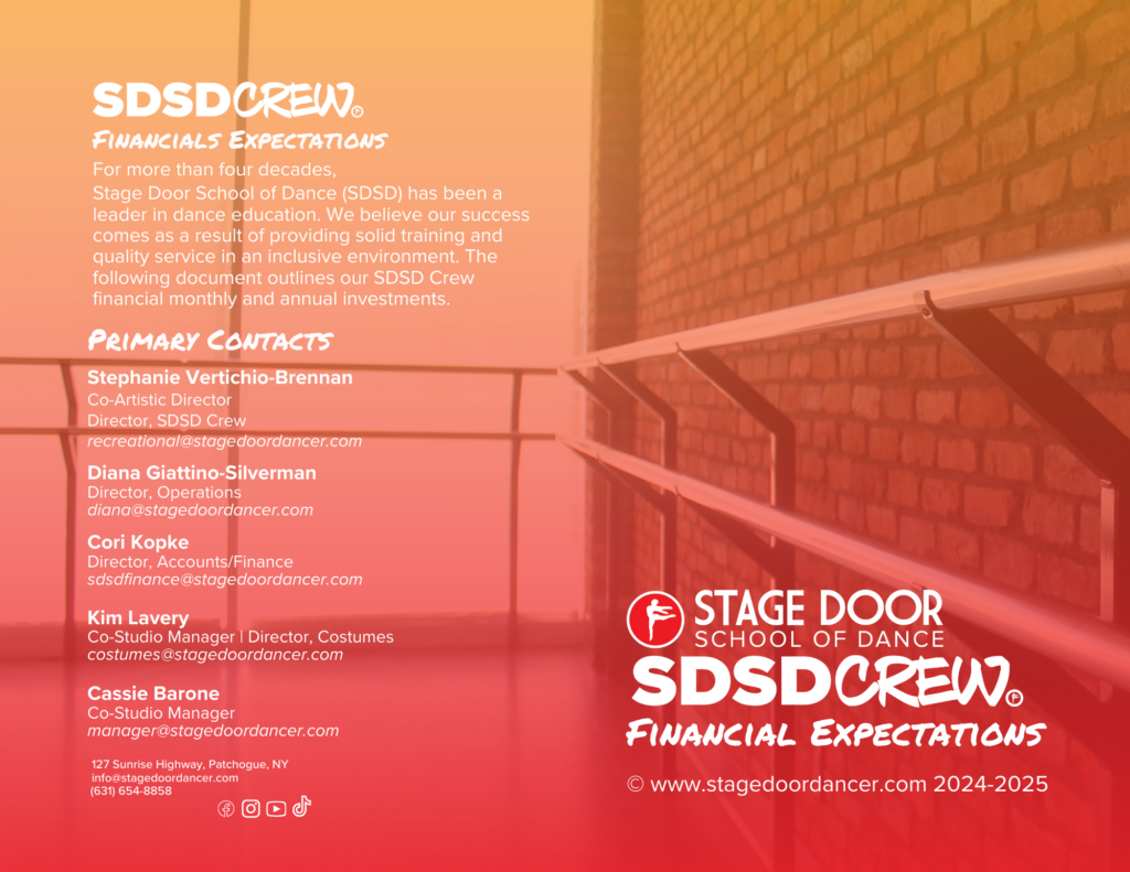 SDSD Crew Financial Brochure | Stage Door School of Dance